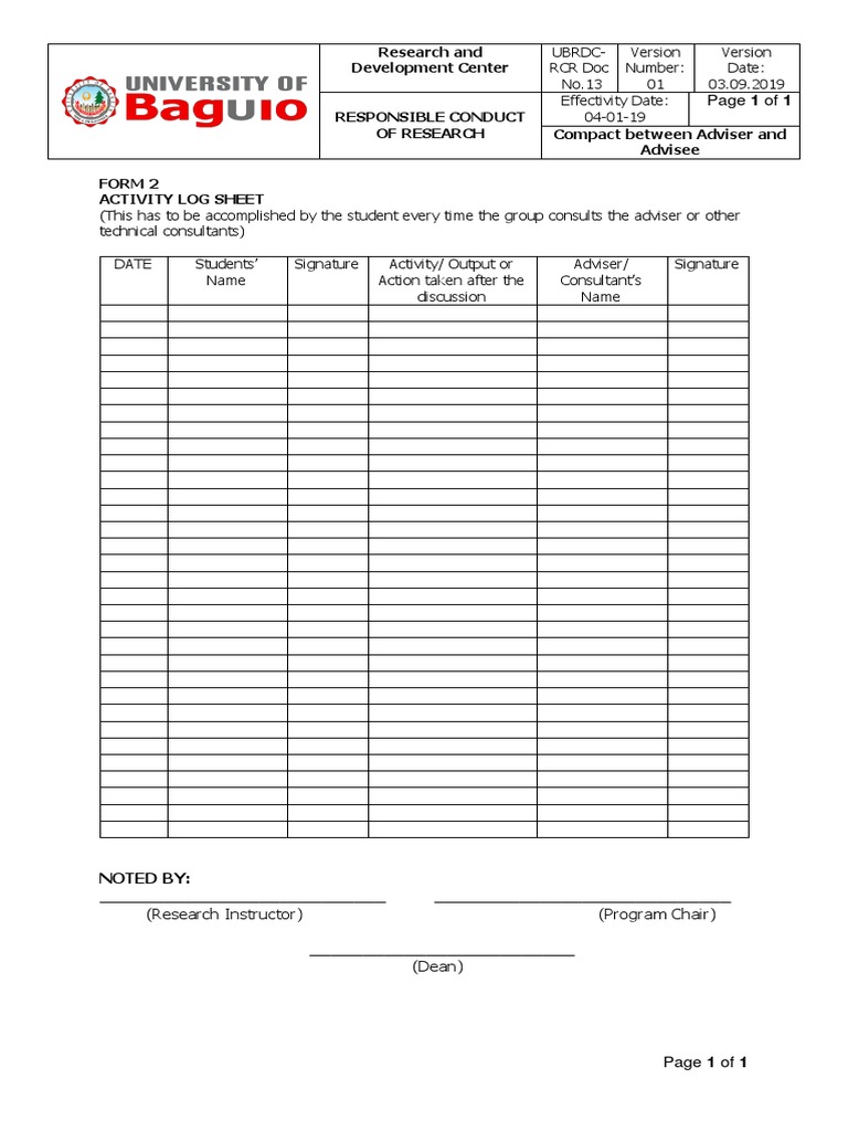Form 2 - Activity Log Sheet | PDF