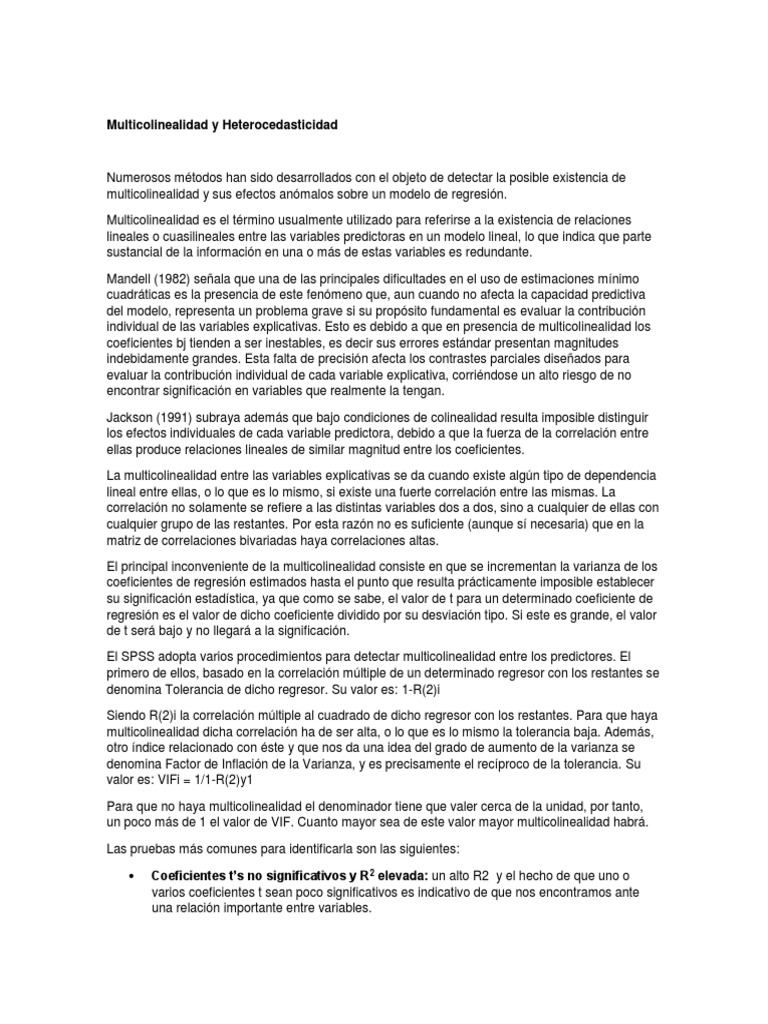 Multicolinealidad y Heterocedasticidad | PDF | Multicolinealidad | Correlación y dependencia