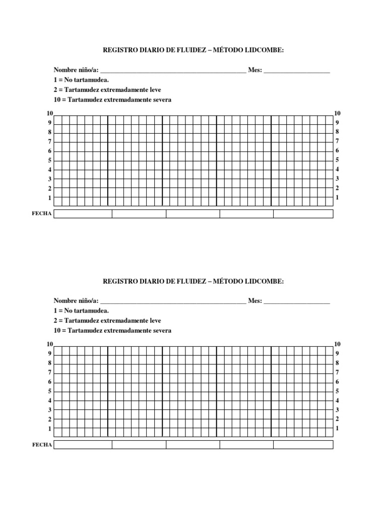 Registro Diario Fluidez - Método Lidcombe | PDF | Tartamudeo ...