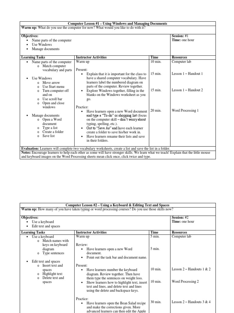 Introduction To Computers Lesson Plans 07 10 PDF | PDF | Computer ...