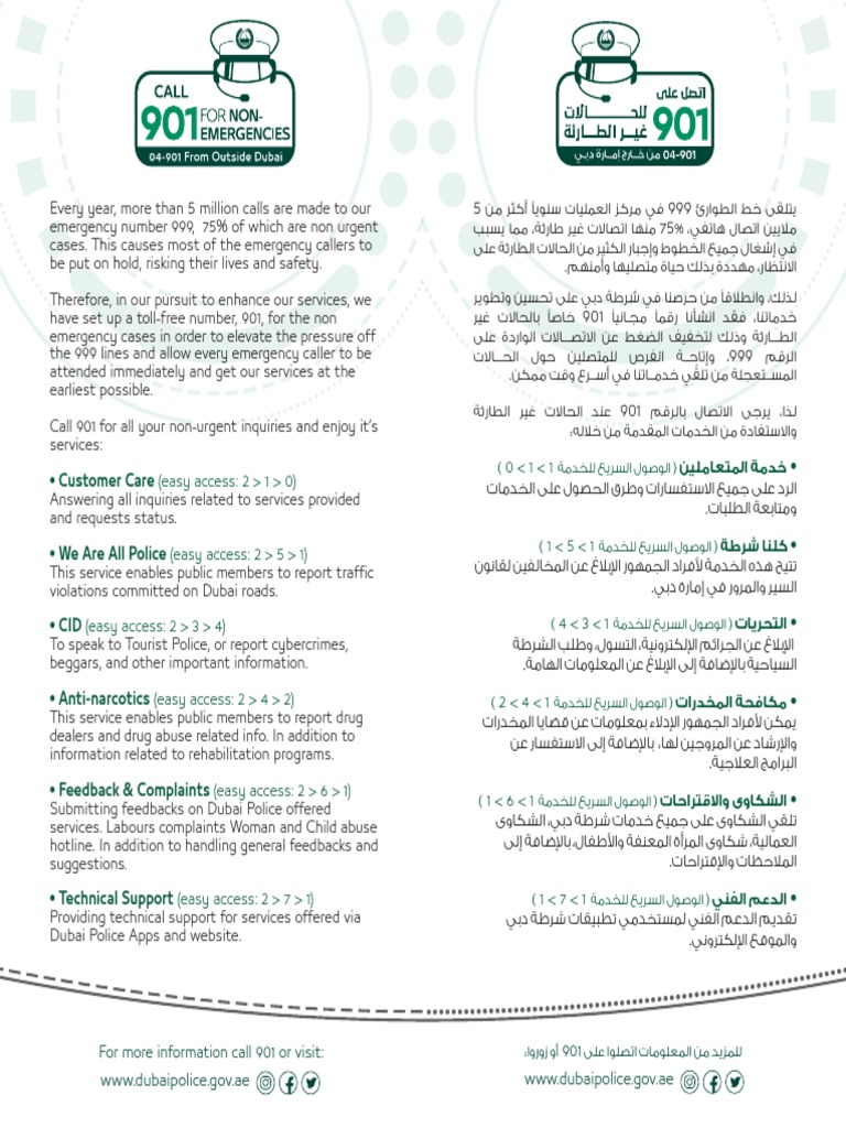 Dubai Police launches non-emergency number 901 to ease 999 lines | PDF ...