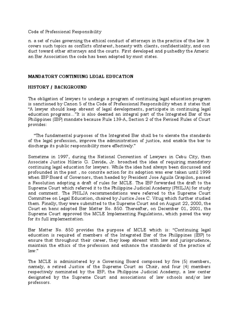Code of Professional Responsibility | PDF | Legal Education | Lawyer
