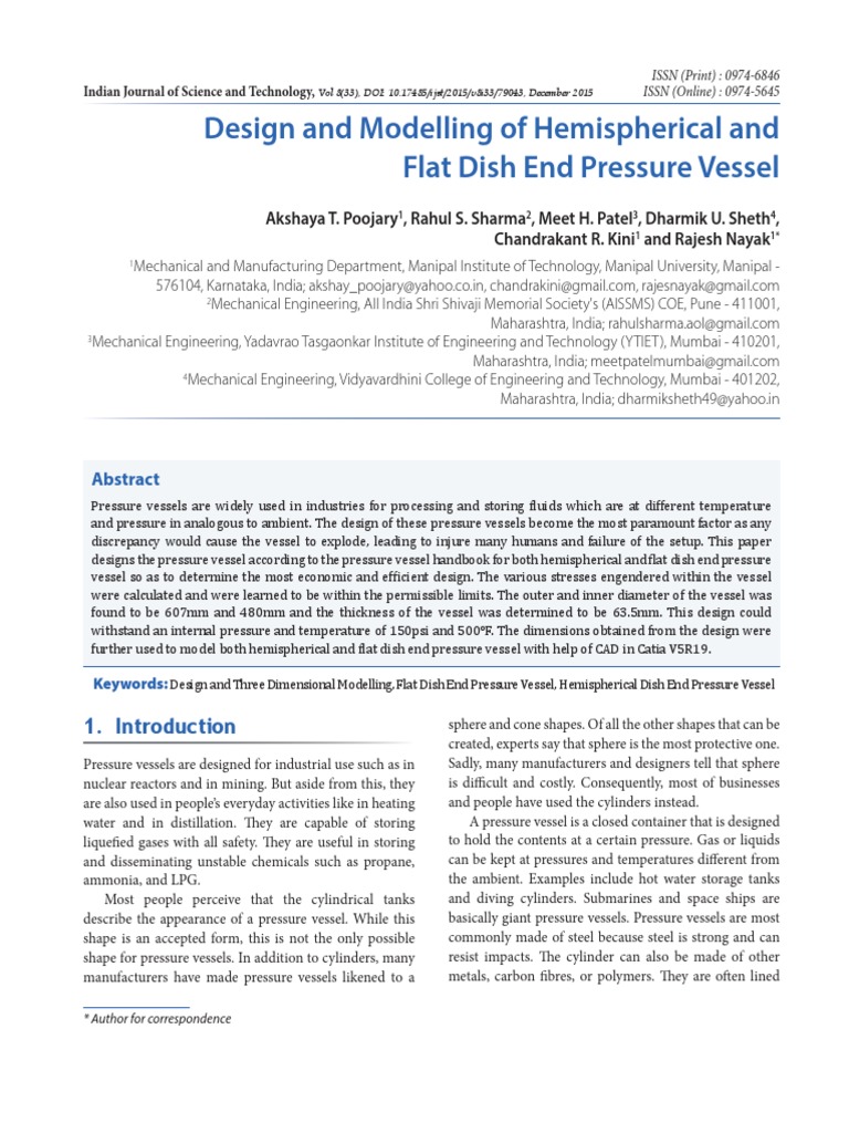 Design and Modelling of Hemispherical and Flat Dish Pressure Vessels ...