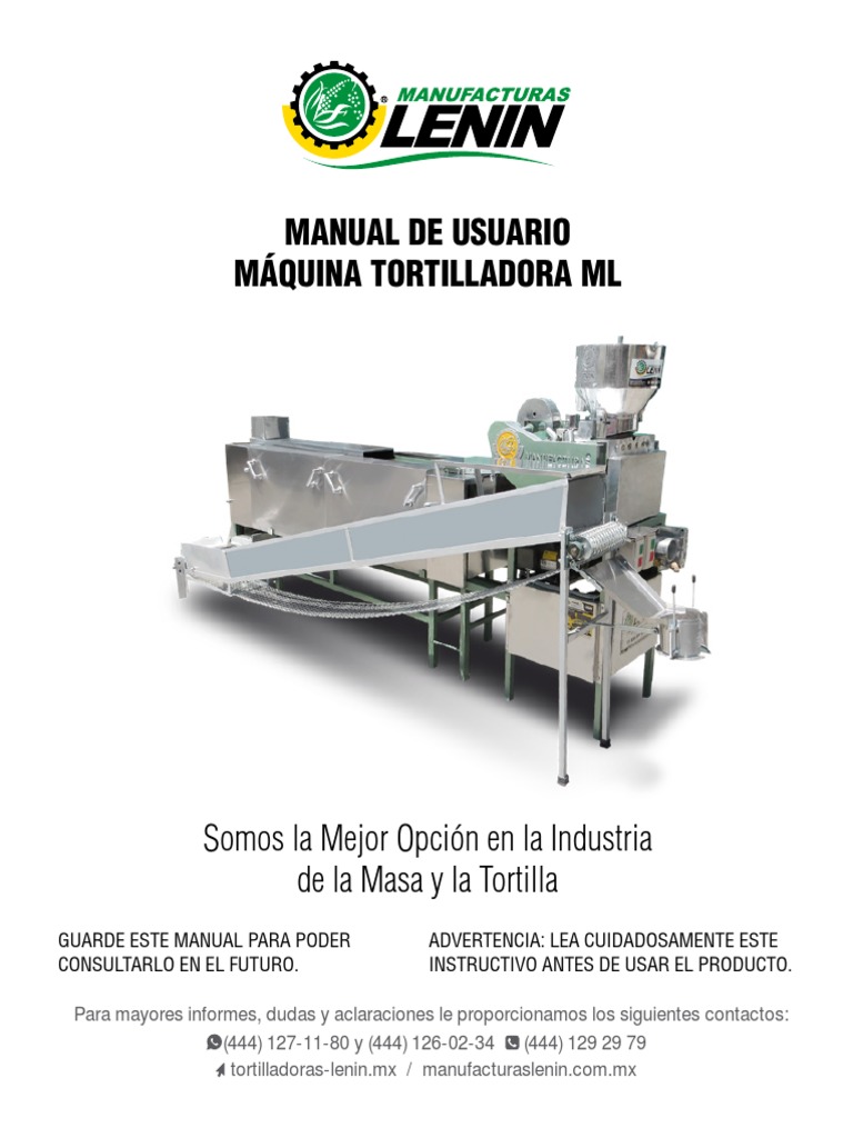 Manual de Usuario Máquina Tortilladora ML | PDF | Petróleo | Tubería ...