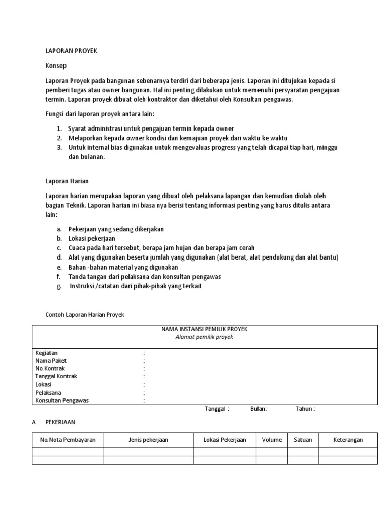 Laporan Proyek dan Progres Pekerjaan | PDF