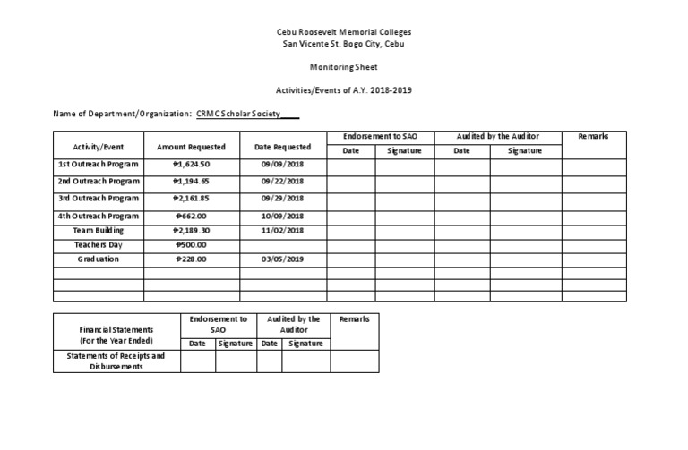 Monitoring Sheet Final | PDF