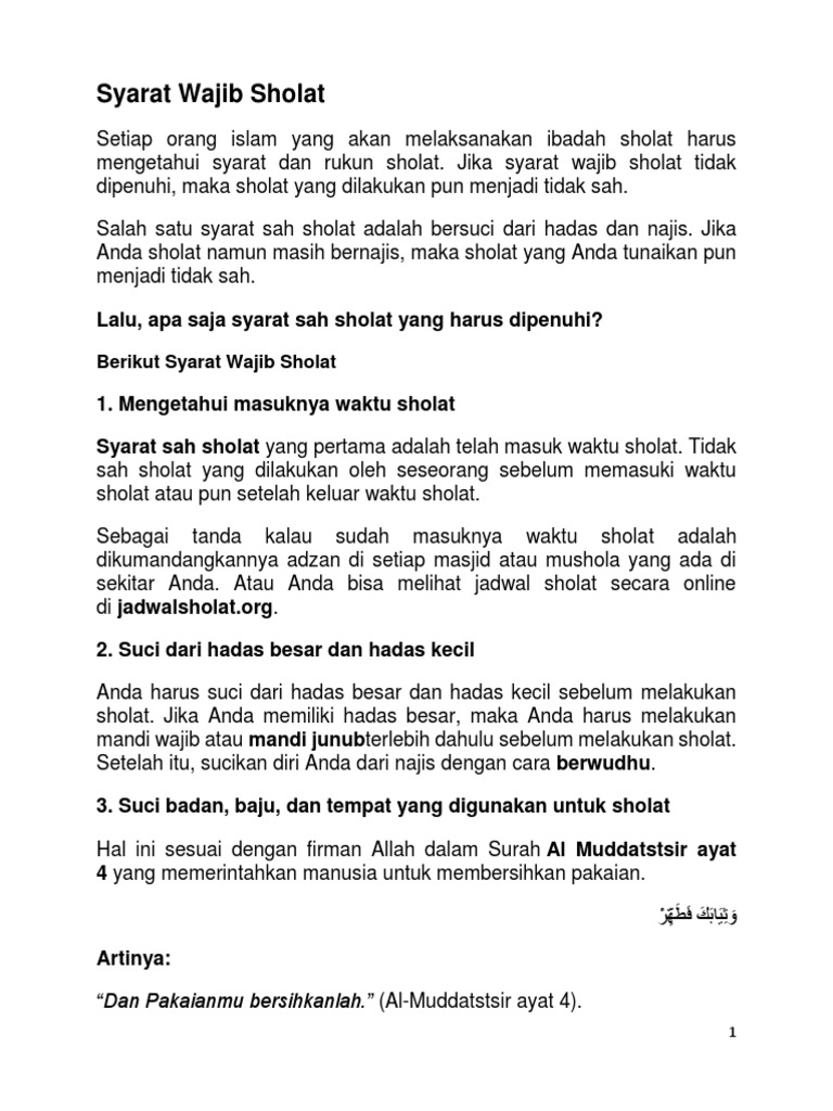 Syarat Wajib Sholat | PDF