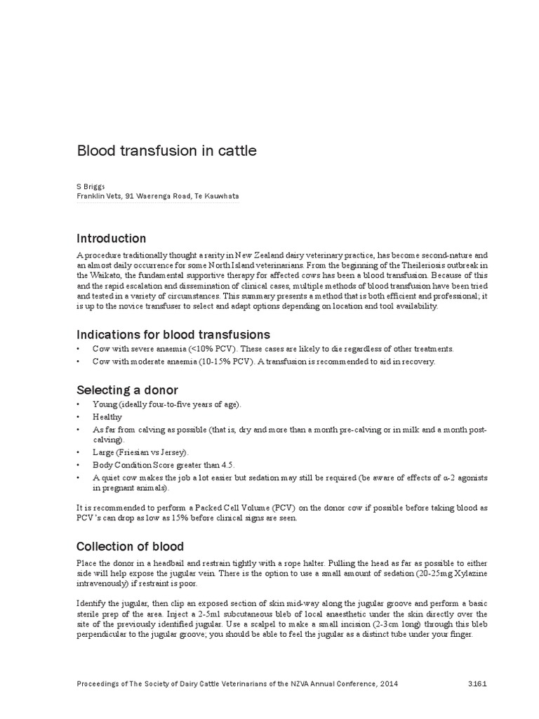 A Step-by-Step Guide to Performing Blood Transfusions in Cattle | PDF ...
