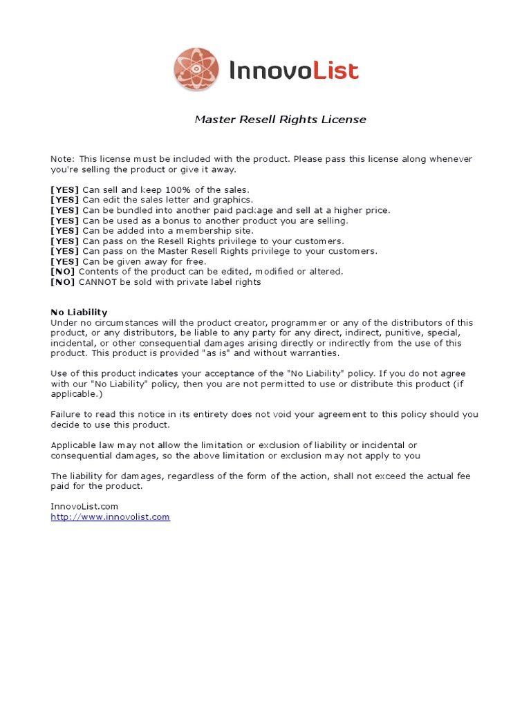 Master Resell Rights License | PDF