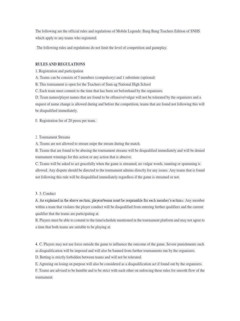 Rules and Regulations for the Mobile Legends: Bang Bang Teachers ...