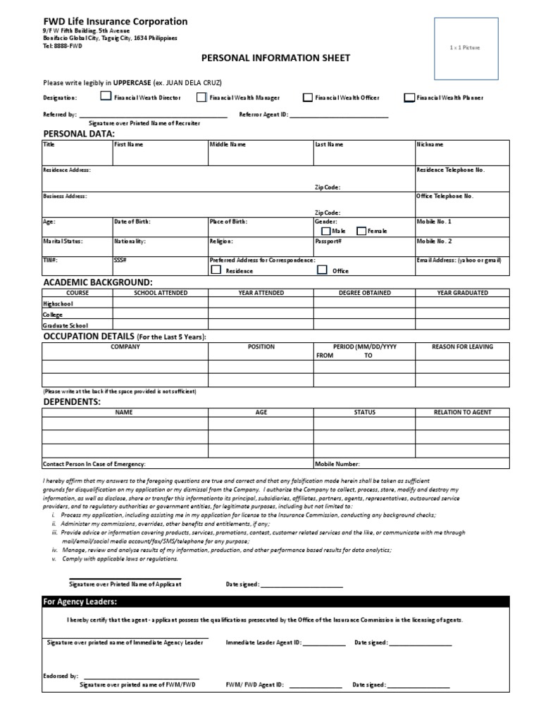 Personal Information Sheet PDF | PDF | Banks | Government Information