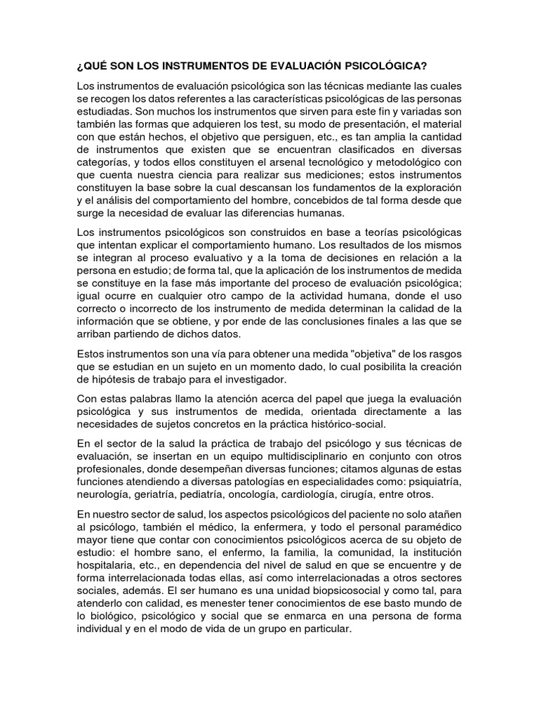 Instrumentos de Evaluación Psicológica | PDF | Sicología | Evaluación