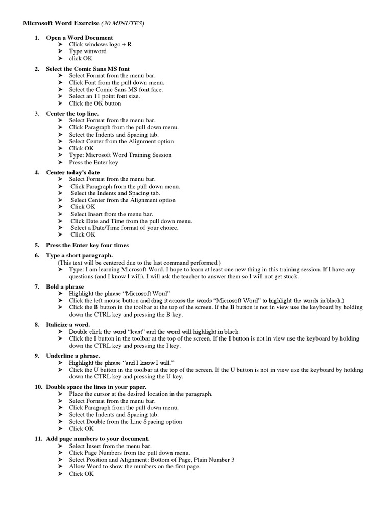 Microsoft Word Exercise | PDF | Microsoft Word | Menu (Computing)