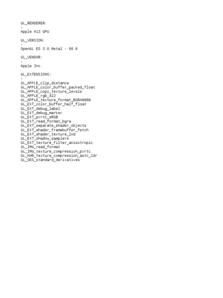 Apple A13 GPU OpenGL Specs | PDF | Technology & Engineering