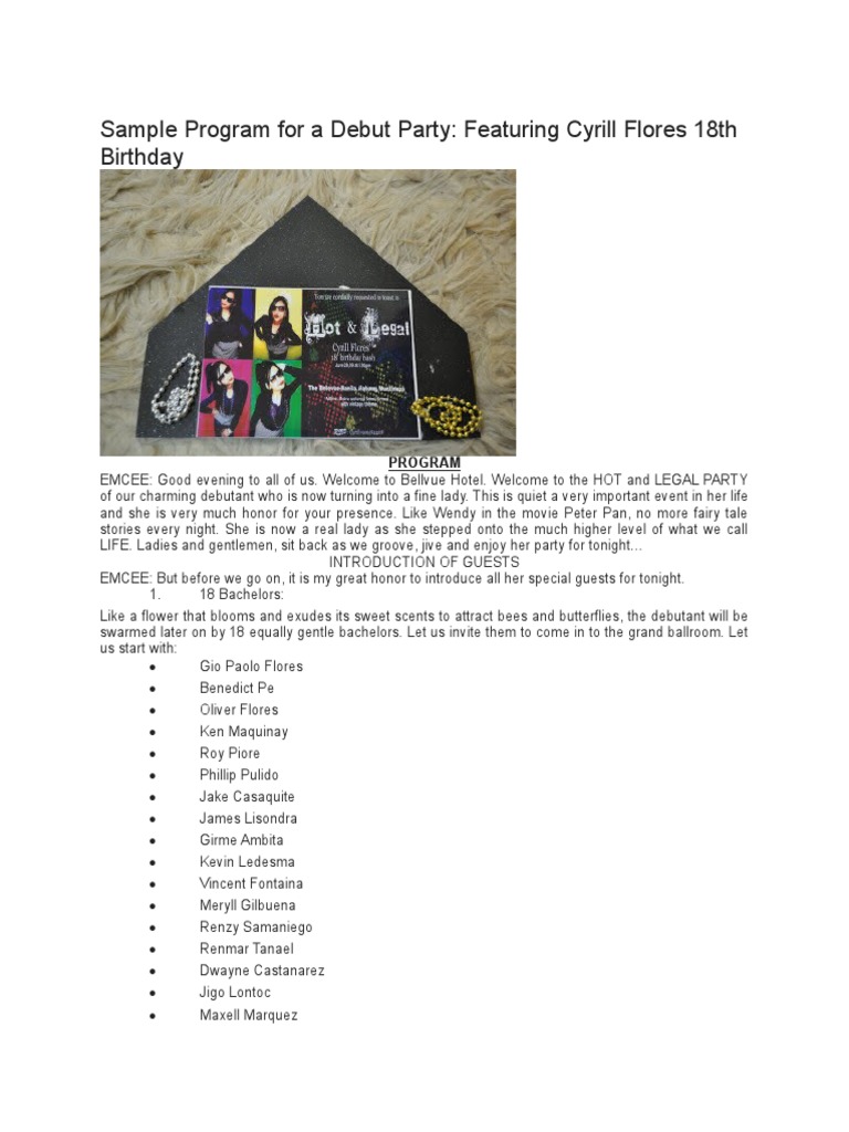Sample Program For A Debut Party | PDF