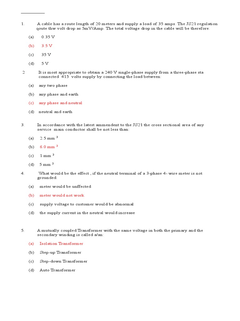 Electrical Licensing Test 01 March 2005 | PDF | Electrical Wiring ...