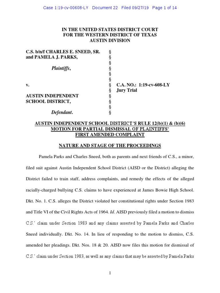 AISD Motion To Dismiss | PDF | Pleading | Complaint