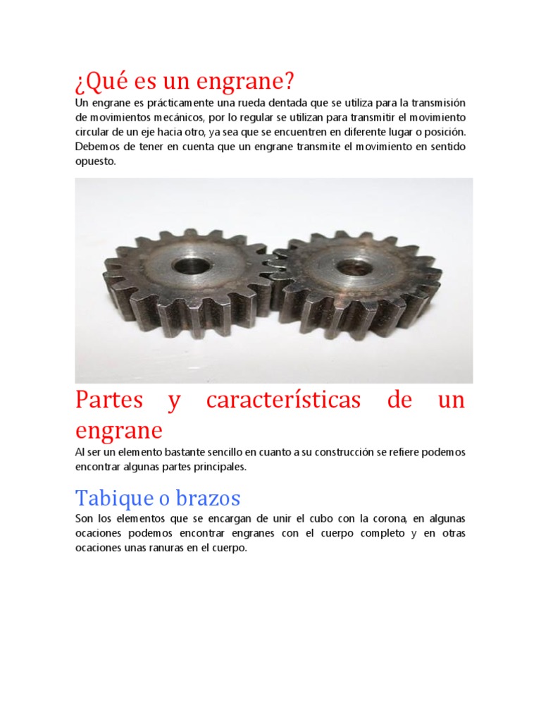 Qué es un engrane y sus partes principales | PDF | Cinturón (mecánico ...