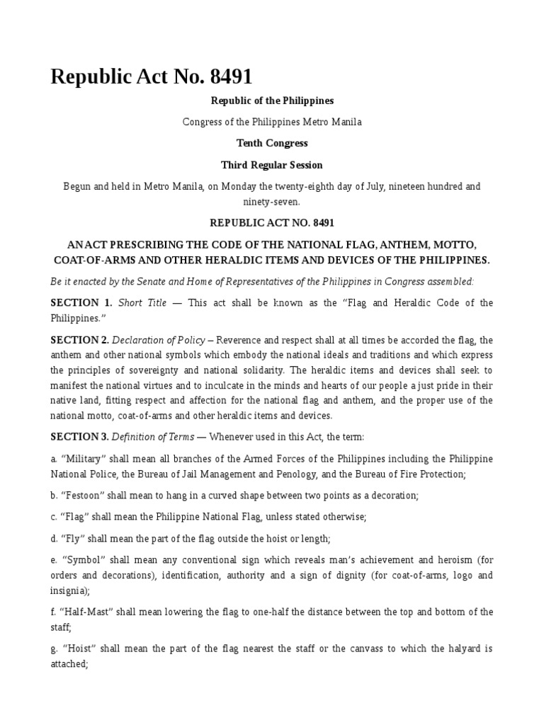 Republic Act No. 8491: Be It Enacted by The Senate and Home of ...