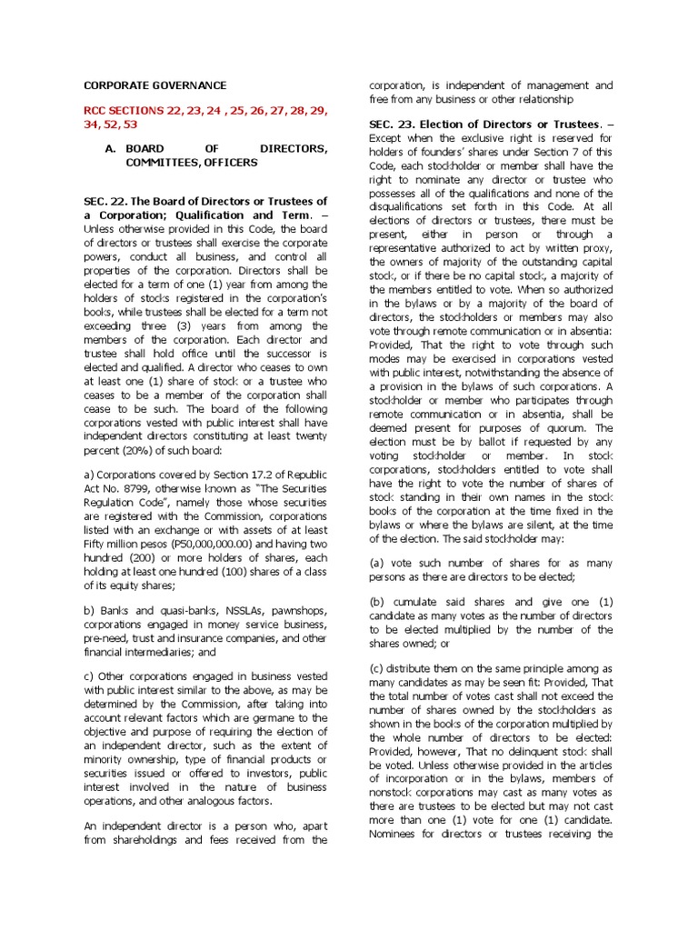 Corporate Governance Requirements for Board of Directors Elections ...