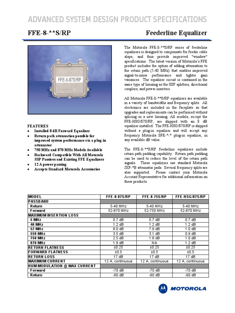 Advanced System Design Product Specifications: FFE-8 - S/RP Feederline ...