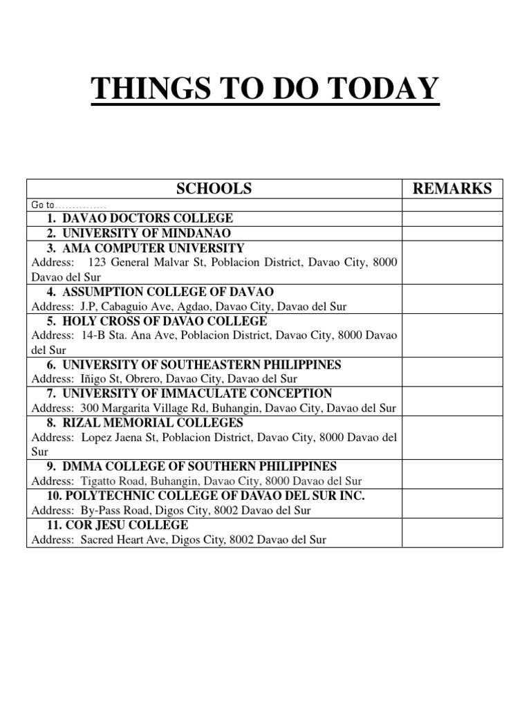 Things To Do Today | PDF