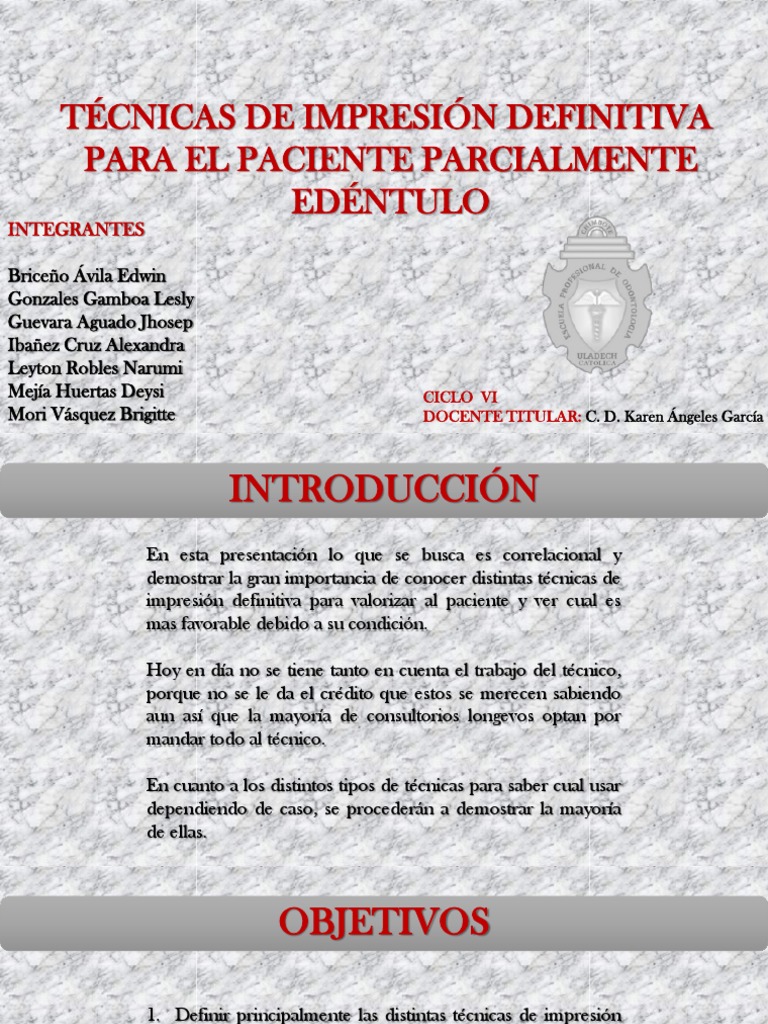 Tecnicas de Impresion Definitiva | PDF | Dentadura postiza | Yeso