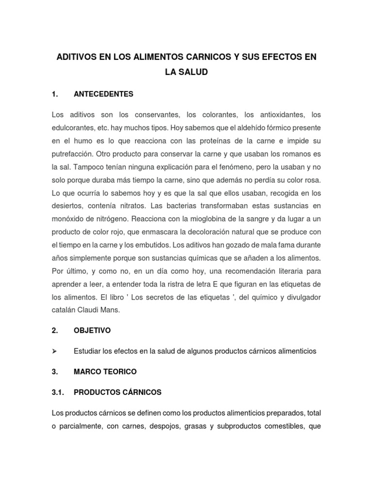 Aditivos en Los Alimentos Carnicos y Sus Efectos en La Salud | PDF ...