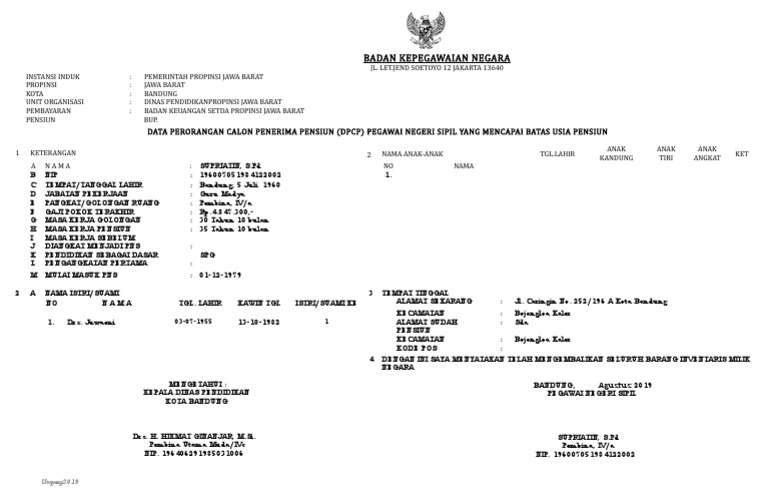 Contoh DPCP Pensiun PNS 2024 | PDF