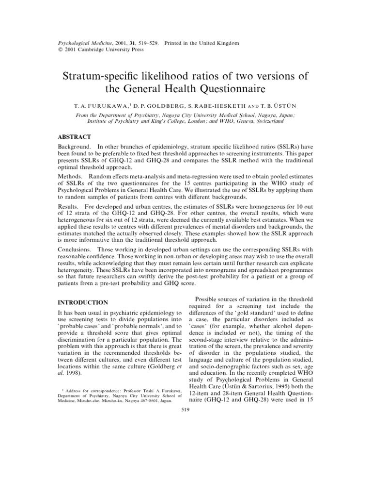 Stratum-Specific Likelihood Ratios of Two Versions of The General ...