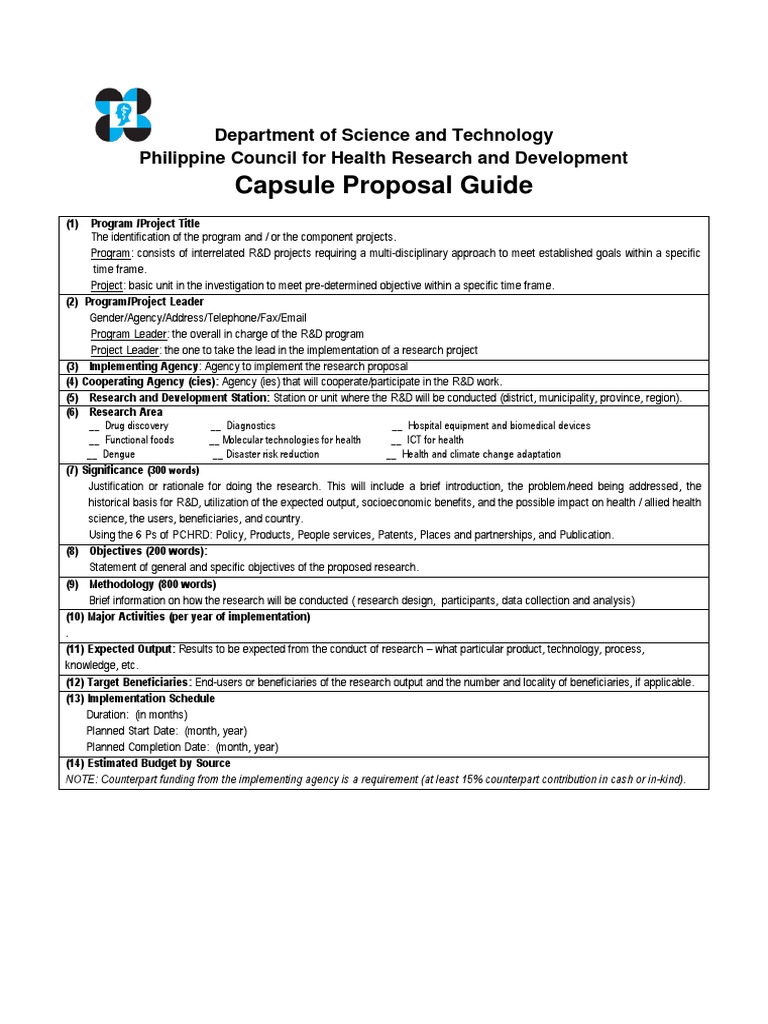 Capsule Proposal Guide: Department of Science and Technology Philippine Council For Health ...