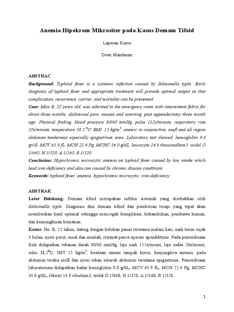Anemia Hipokrom Mikrositer Pada Kasus Demam Tifoid | PDF