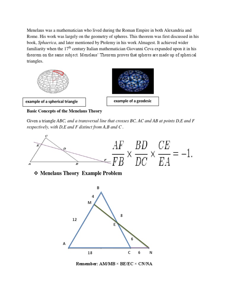 Menelaus Theory Example Problem | PDF | Triangle | Elementary Geometry