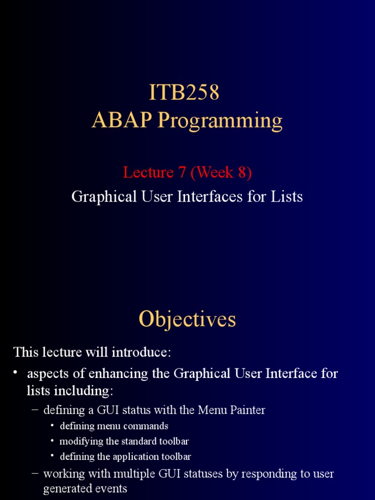 ITB258 ABAP Programming: Graphical User Interfaces For Lists | PDF | Menu (Computing) | Window ...