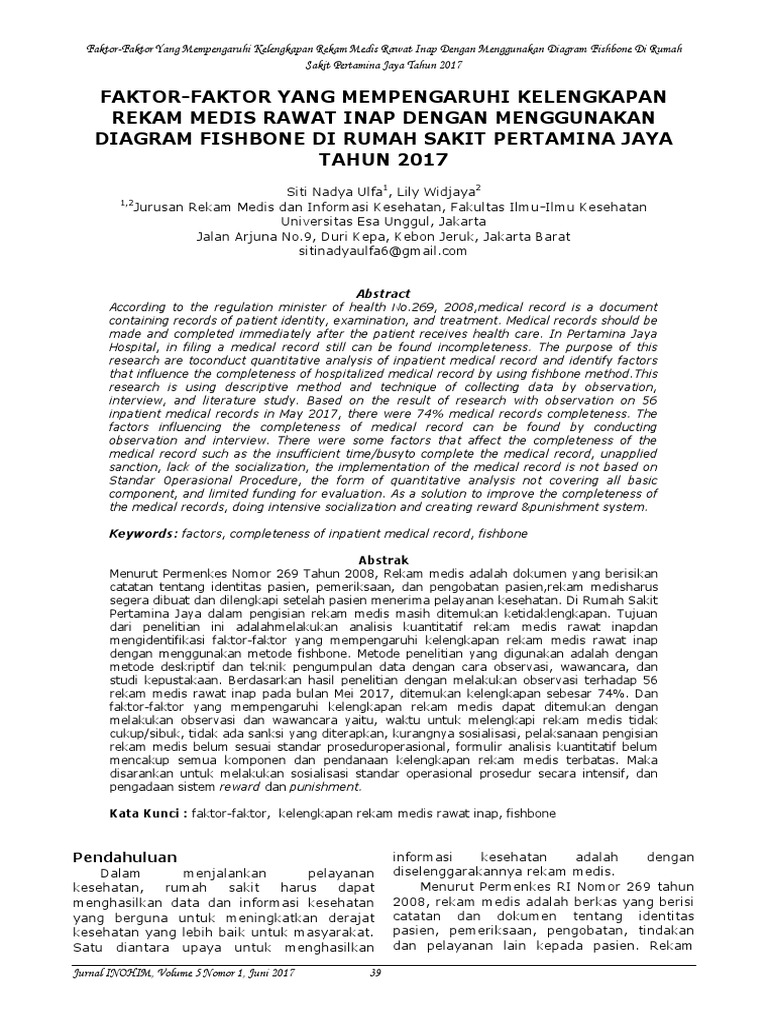 Faktor-Faktor Yang Mempengaruhi Kelengkapan Rekam Medis Rawat Inap ...