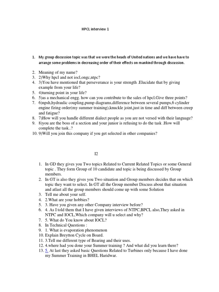 HPCL Interview Questions | PDF | Petroleum | Business