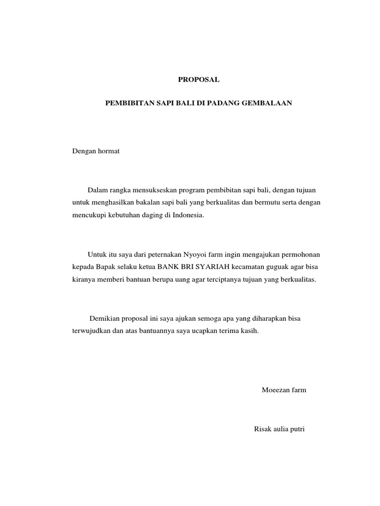 Proposal Pembibitan Sapi Bali | PDF