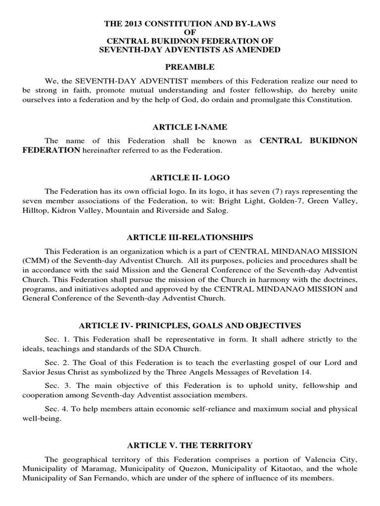 Constitution and by Federation | PDF | Seventh Day Adventist Church ...