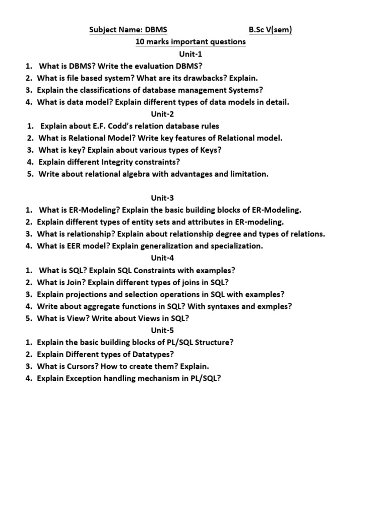 DBMS V Sem BSC Only | PDF | Relational Model | Pl/Sql DBMS V Sem BSC Only | PDF | Relational Model | Pl/Sql