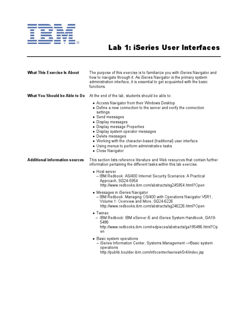 Lab 1 Iseries User Interfaces What This Exercise Is About Pdf Ibm System I Menu Computing