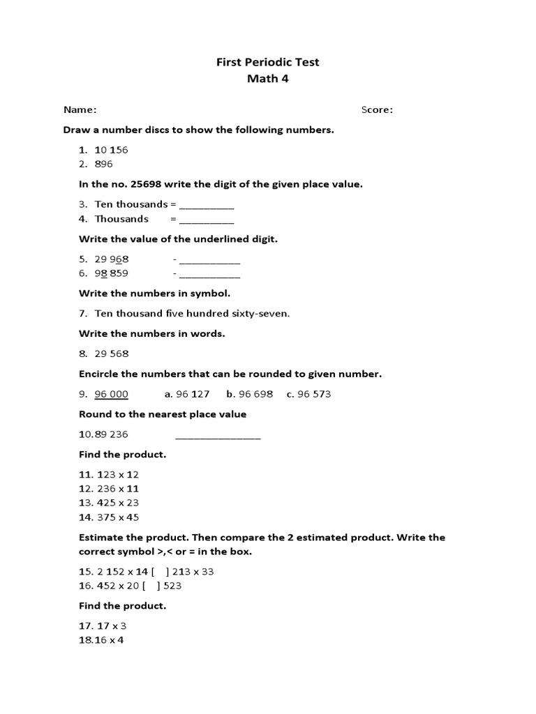 Periodic Exam Math 4 | PDF | Teaching Mathematics
