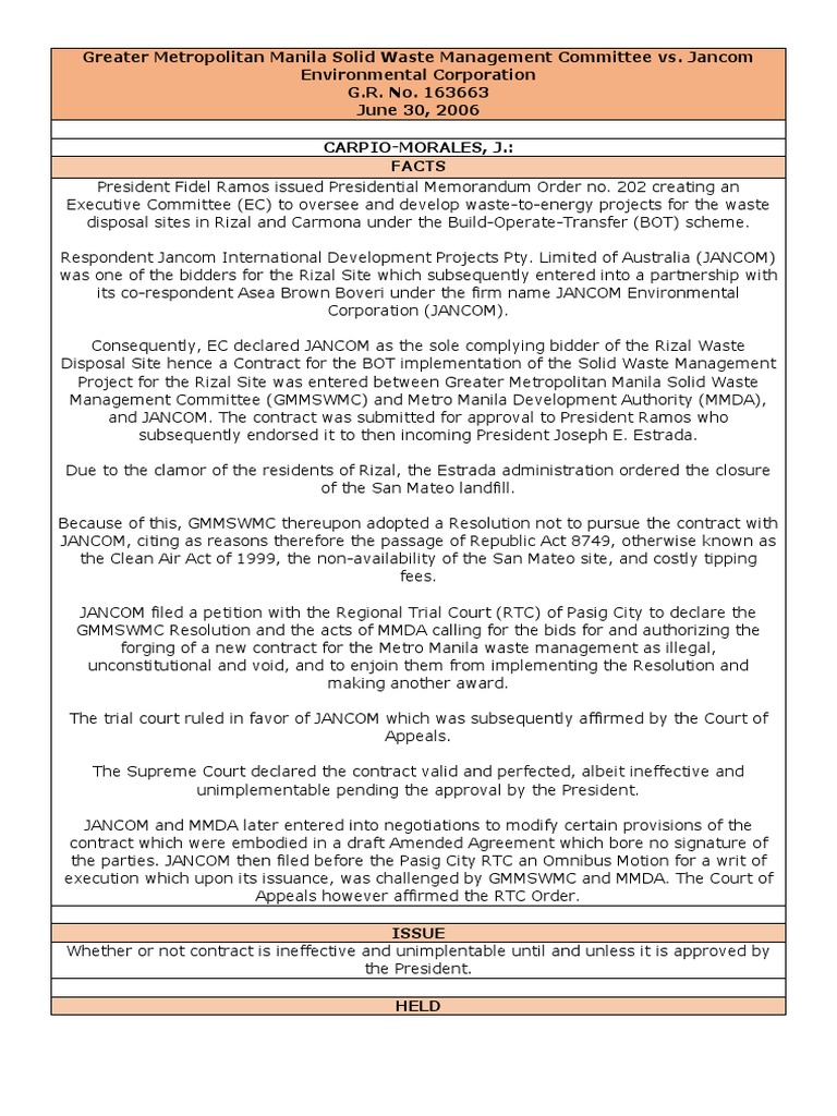 Greater Metropolitan Manila Solid Waste Management Committee Vs | PDF ...