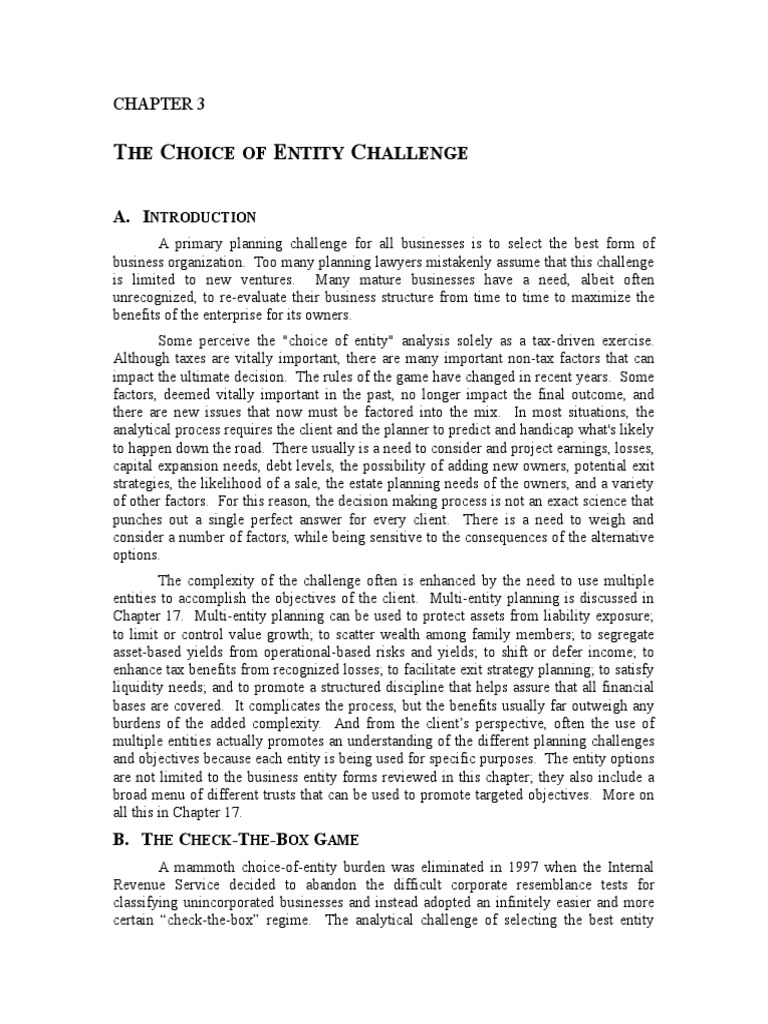 Choice of Entity | Download Free PDF | S Corporation | Limited ...
