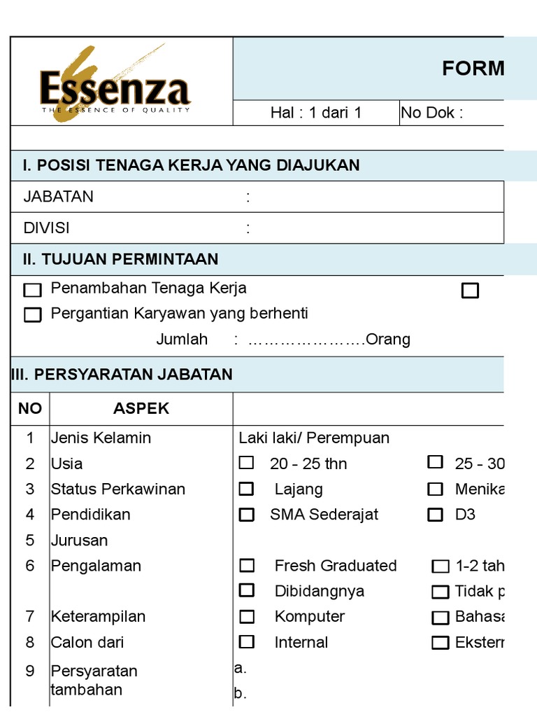 Form Permintaan Karyawan Baru | PDF