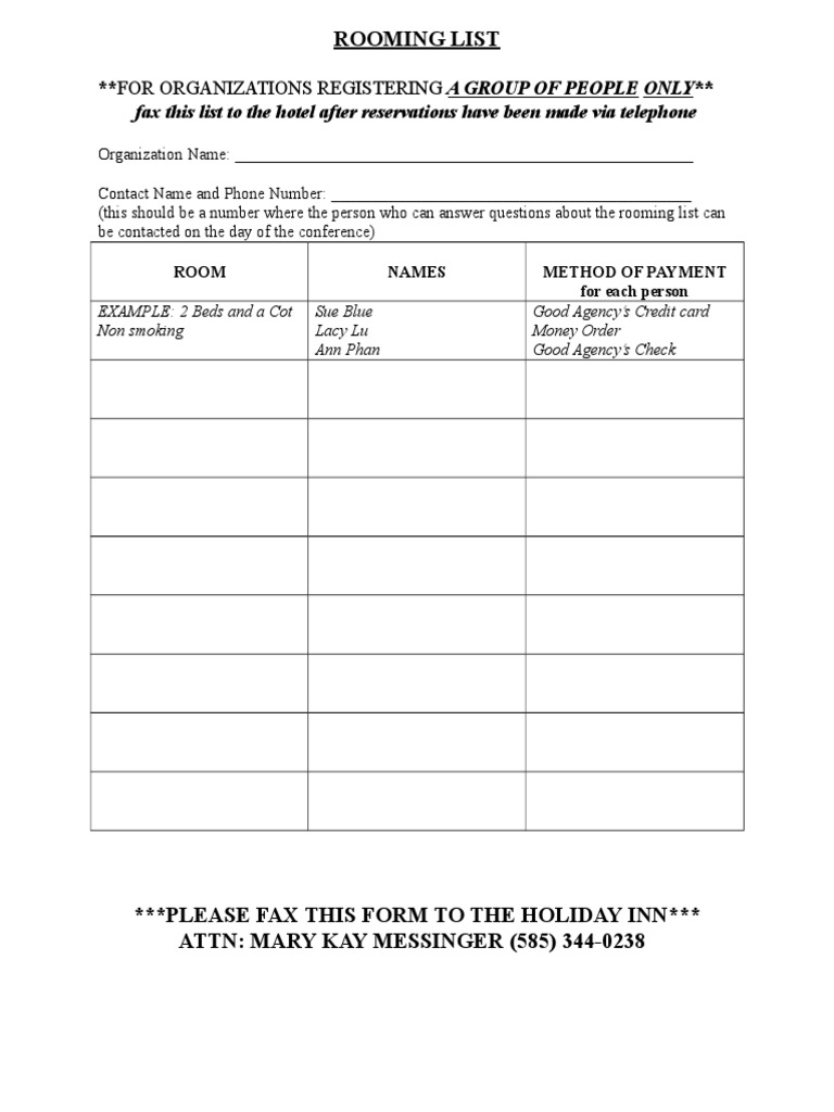 Group Rooming List Template | PDF | Law