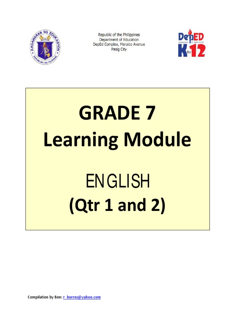 Grade 7 Learning Module: English (QTR 1 and 2) | PDF | Philippines ...