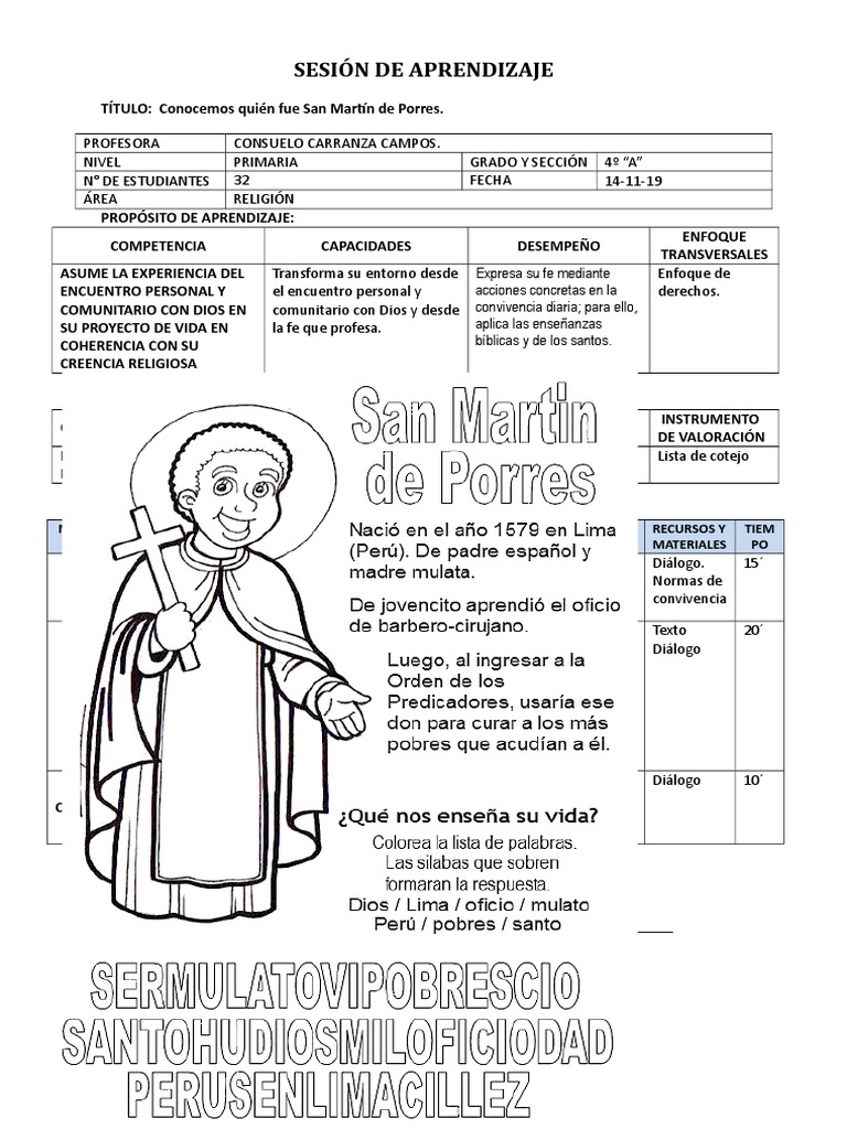 San Martín de Porres | PDF | Oración | Aprendizaje