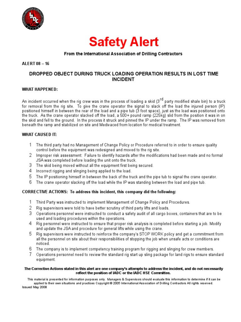 Safety Alert: Dropped Object During Truck Loading Operation Results in ...
