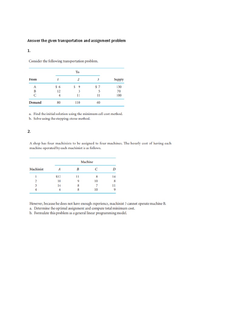 Answer The Given Transportation and Assignment Problem 1 | PDF