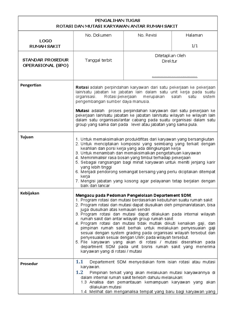 SPO - Mutasi Karyawan Antar Rumah Sakit-1 | PDF